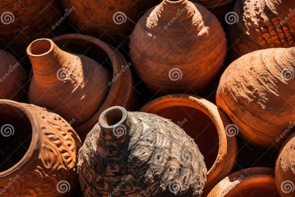Close-up of a Clay Pots Texture, Drying in Sunlight Stock Photo - Image ...