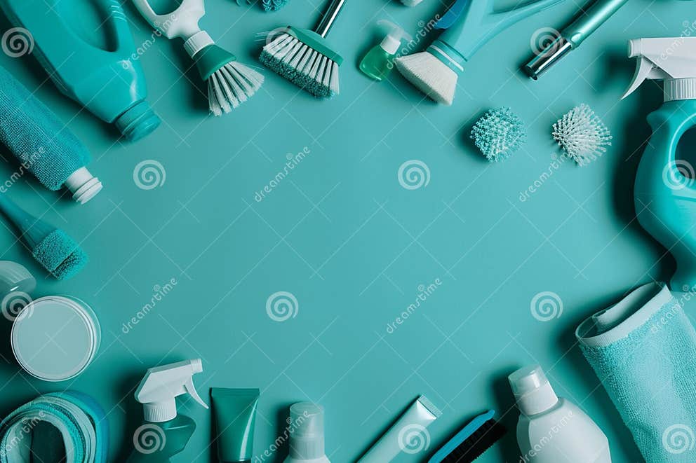 Close-up of Cleaning Objects Against a Colored Background. Stock ...