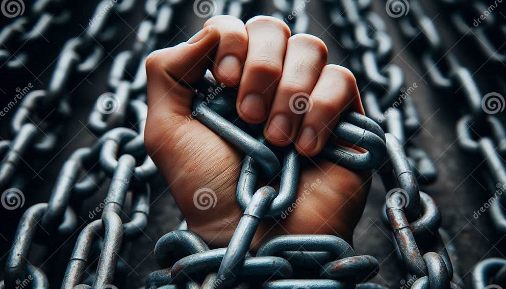 A Close-Up of a Clenched Fist Bound by Chains Stock Illustration ...