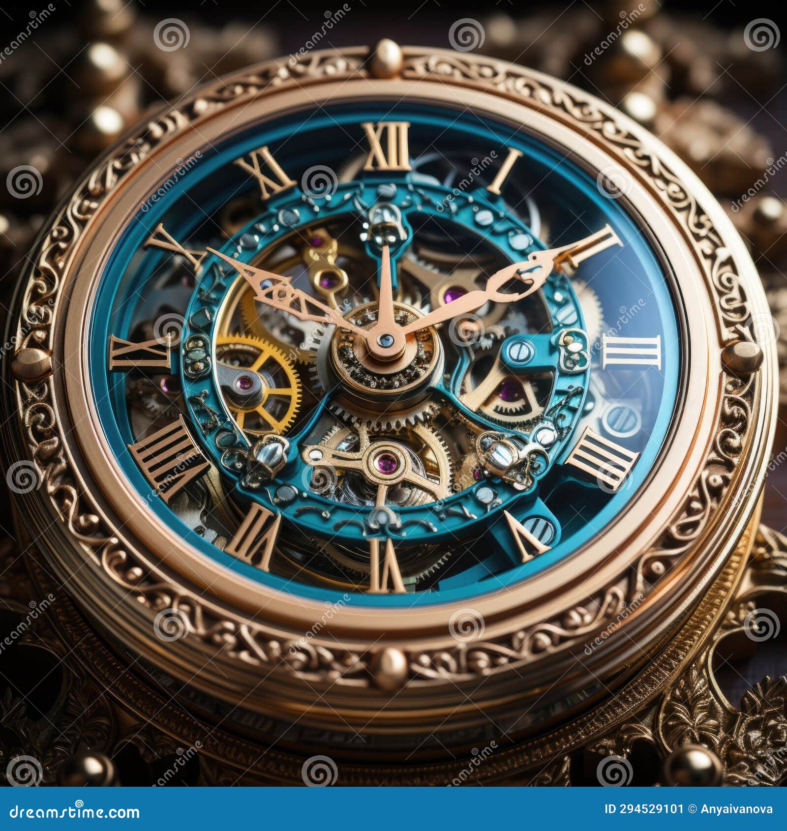 A Close Up of a Clock with a Chain Around it. Stock Image - Image of ...