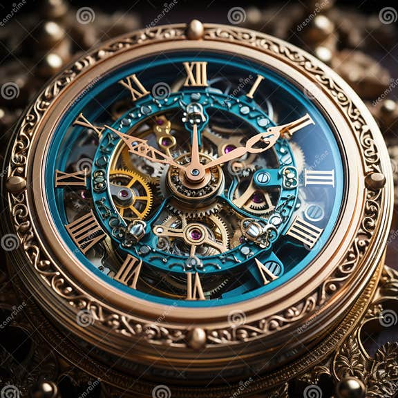 A Close Up of a Clock with a Chain Around it. Stock Image - Image of ...