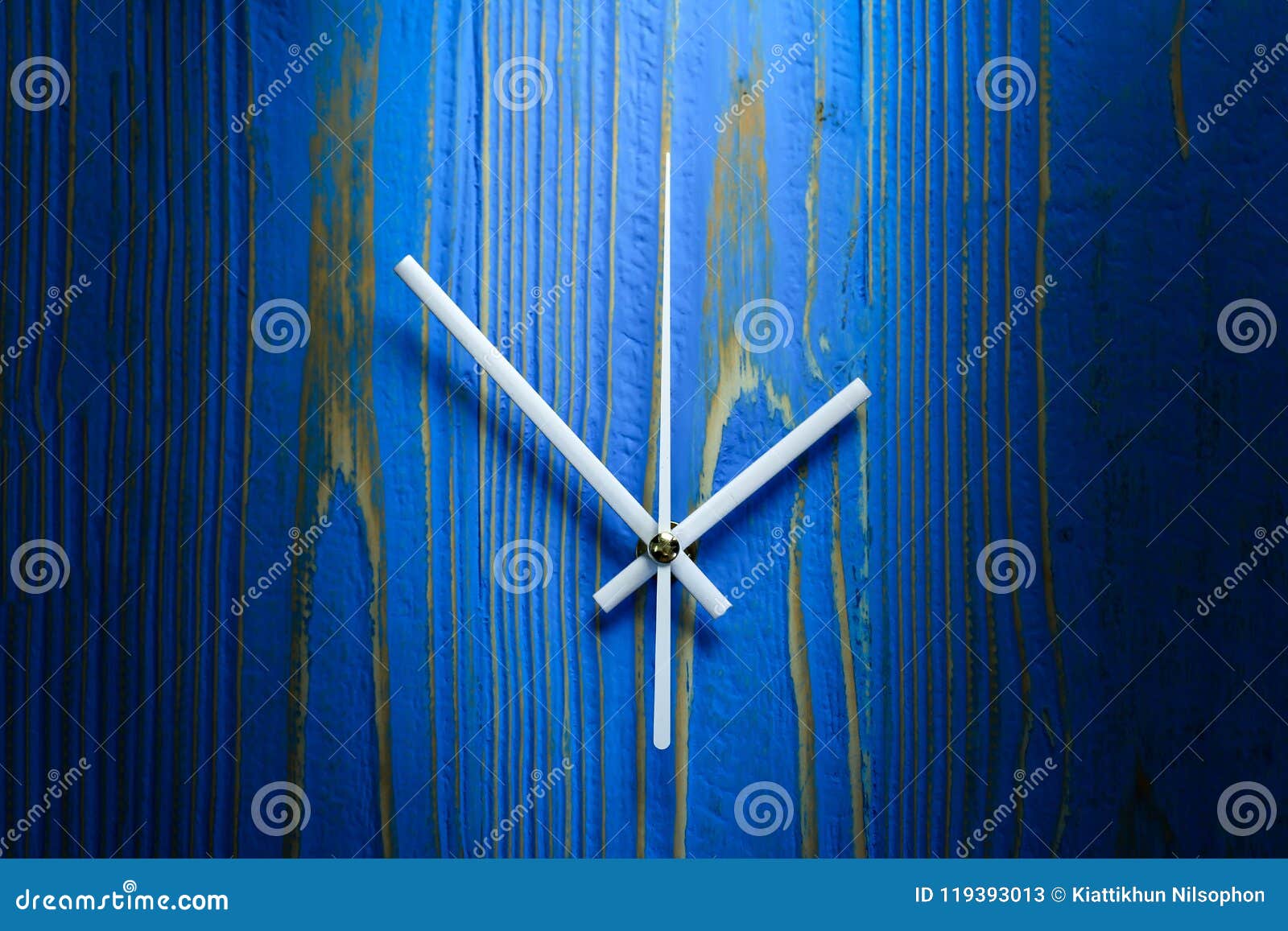 Close Up On Clockwise On Blue Wooden Background. Picture Image: 119393013