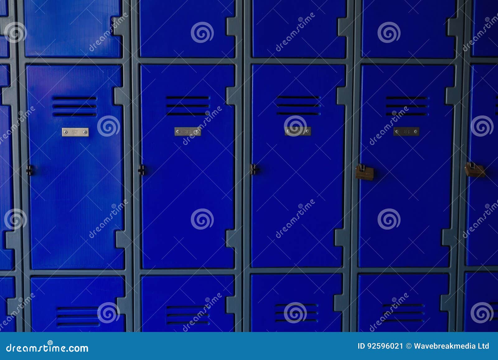 Close Up of Closed Blue Lockers Stock Image - Image of protection ...