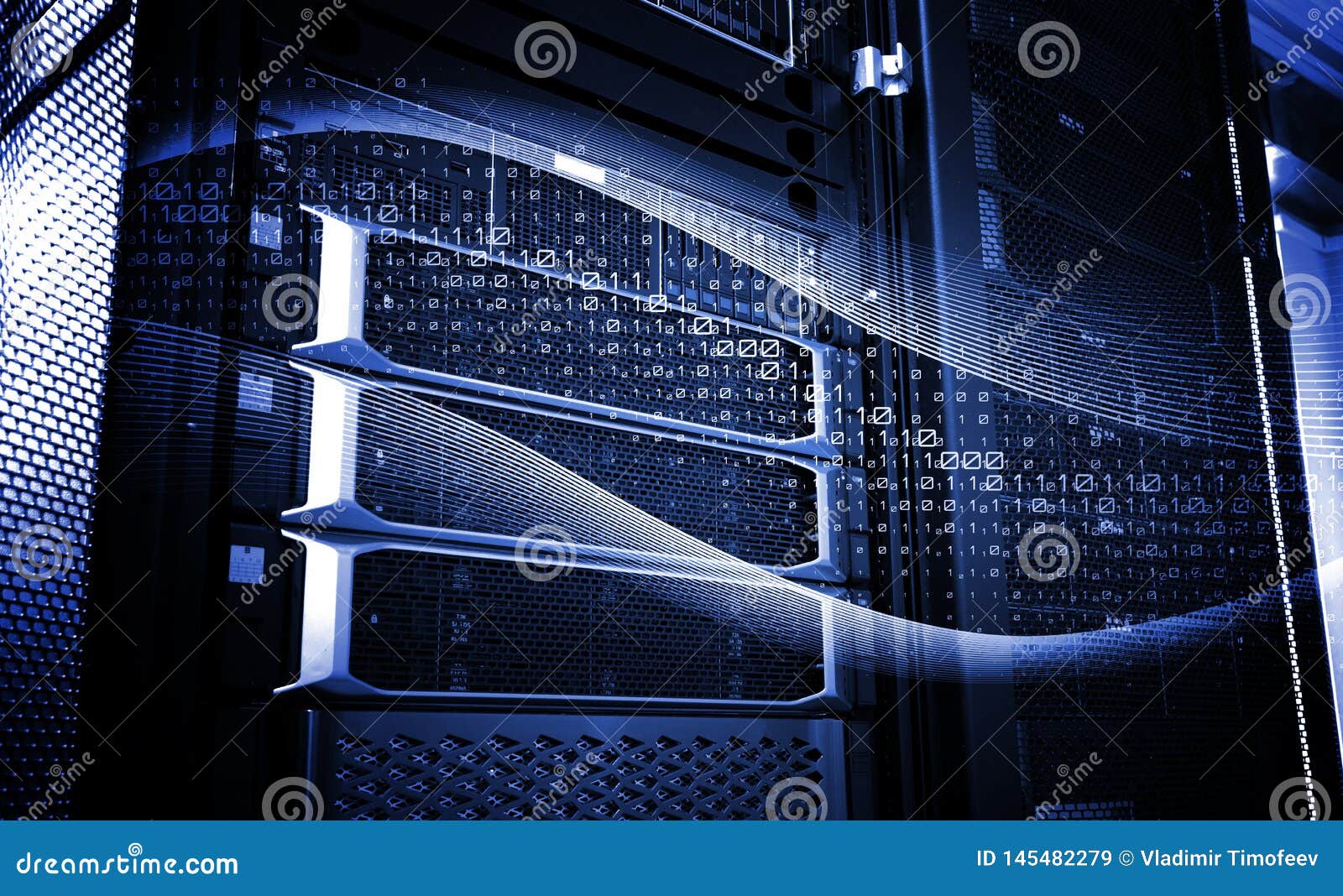 Close Up Cloud Storage System Panel Modern with Hard Drives Blue Ton ...