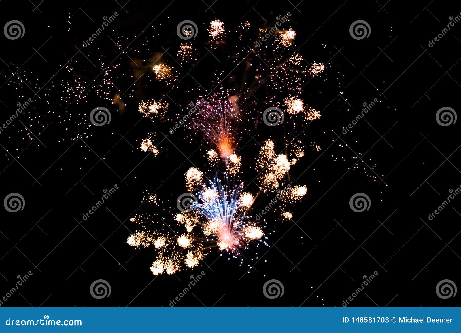 Close Up of a Cluster Firework Exploding and Shooting Off during a ...