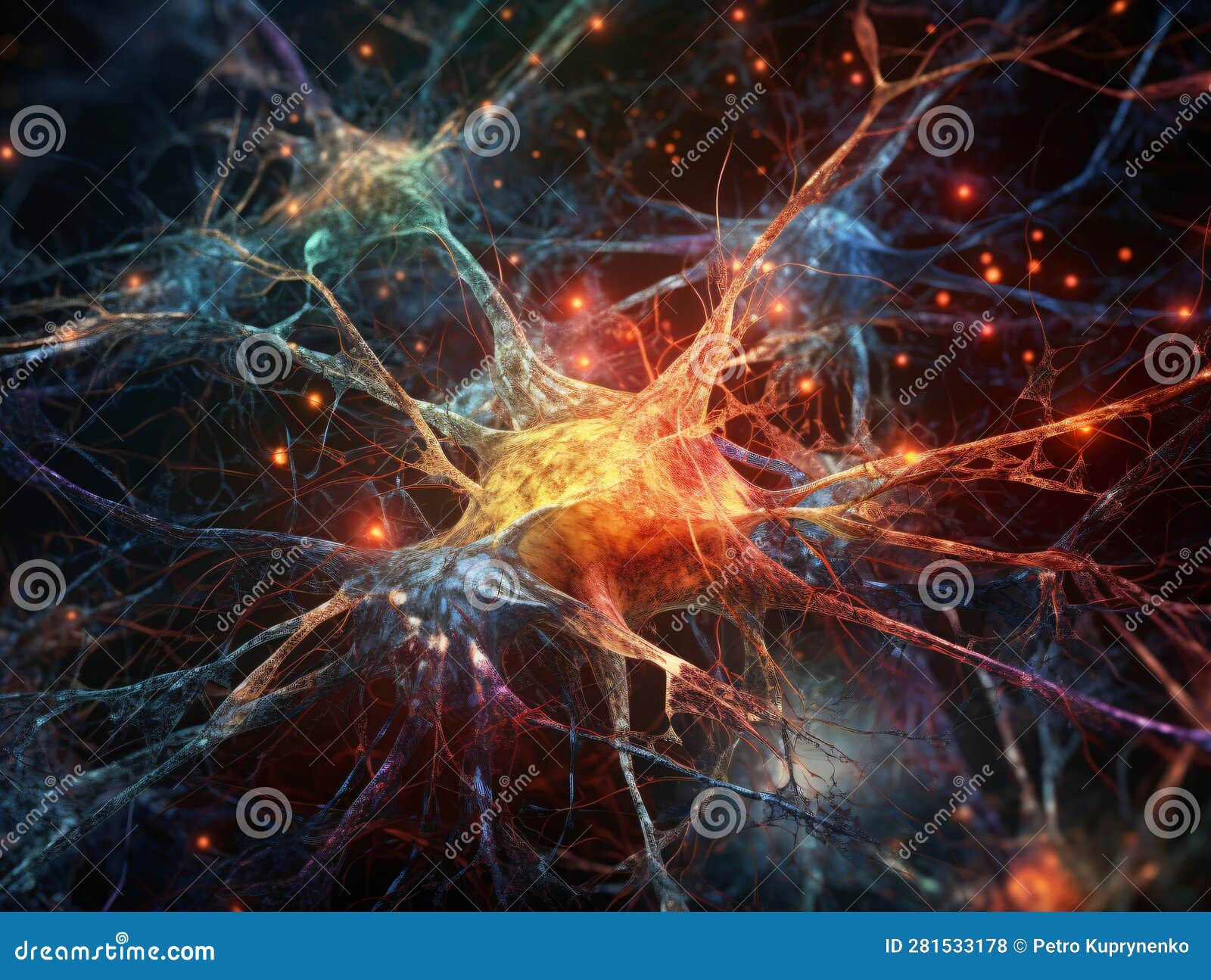 Close-up Of A Cluster Of Neurons In The Brain, Digital Art, Electrical ...