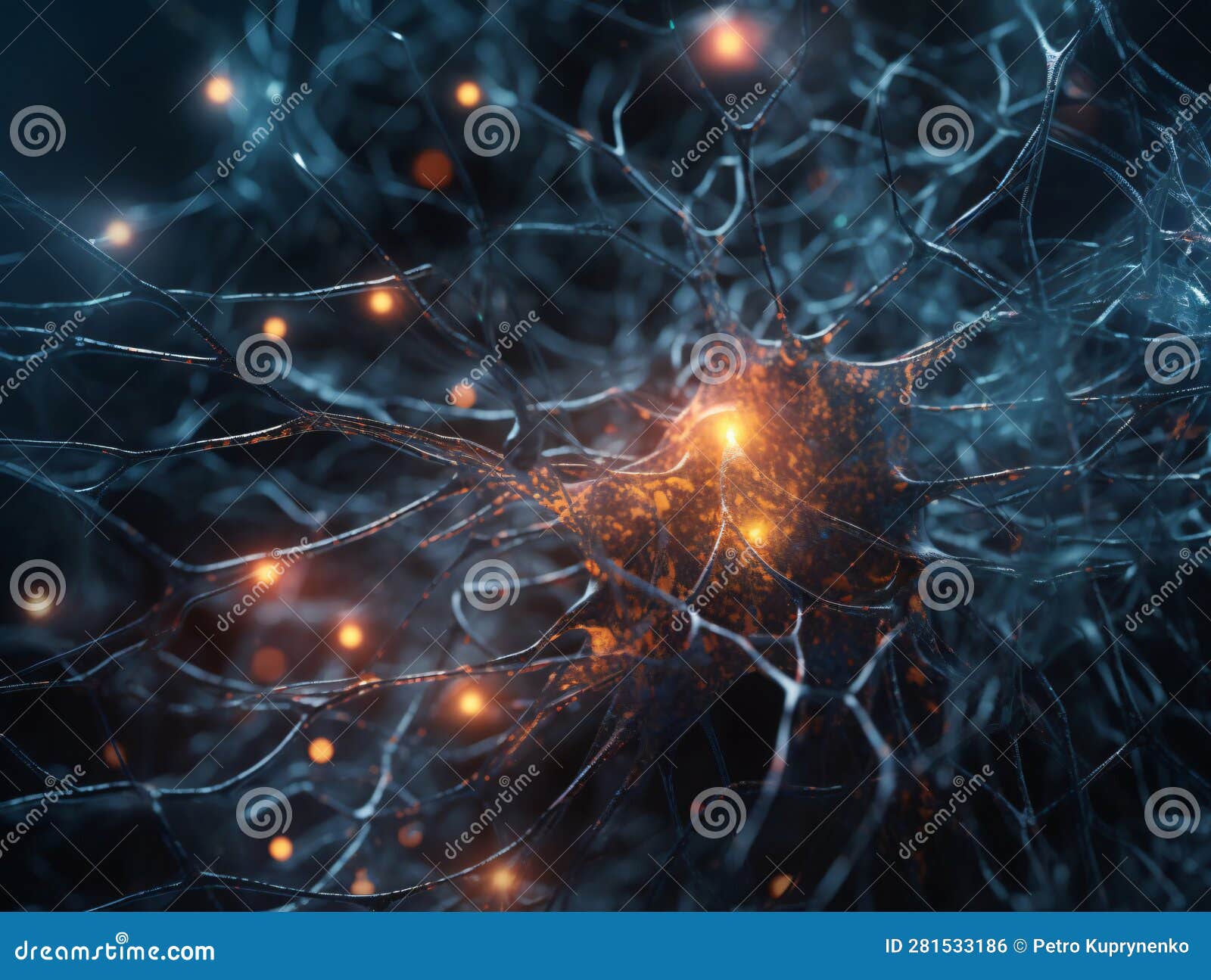 Close-up of a Cluster of Neurons in the Brain, Digital Art, Electrical ...