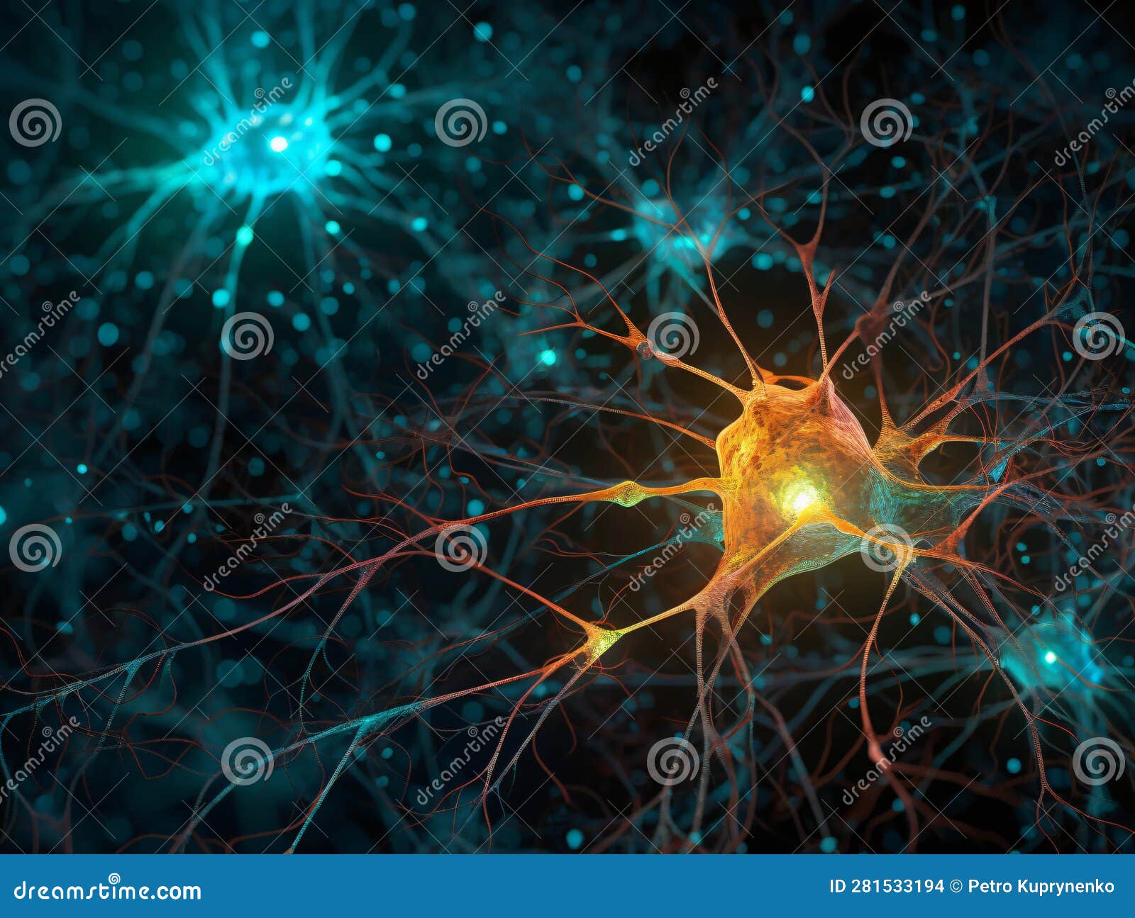 Close-up of a Cluster of Neurons in the Brain, Digital Art, Electrical ...