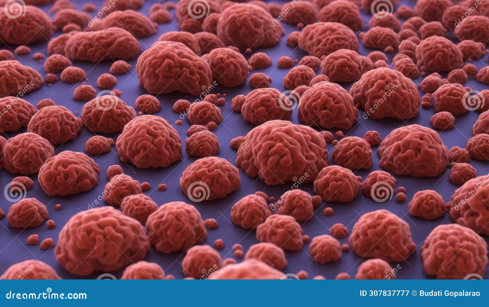 Close-up of a Cluster of Red, Brain-like Structures on a Blue ...