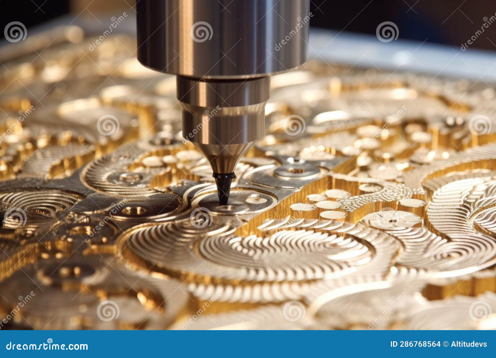 Close-up of a Cnc Machine Carving Metal Surface Stock Photo - Image of ...
