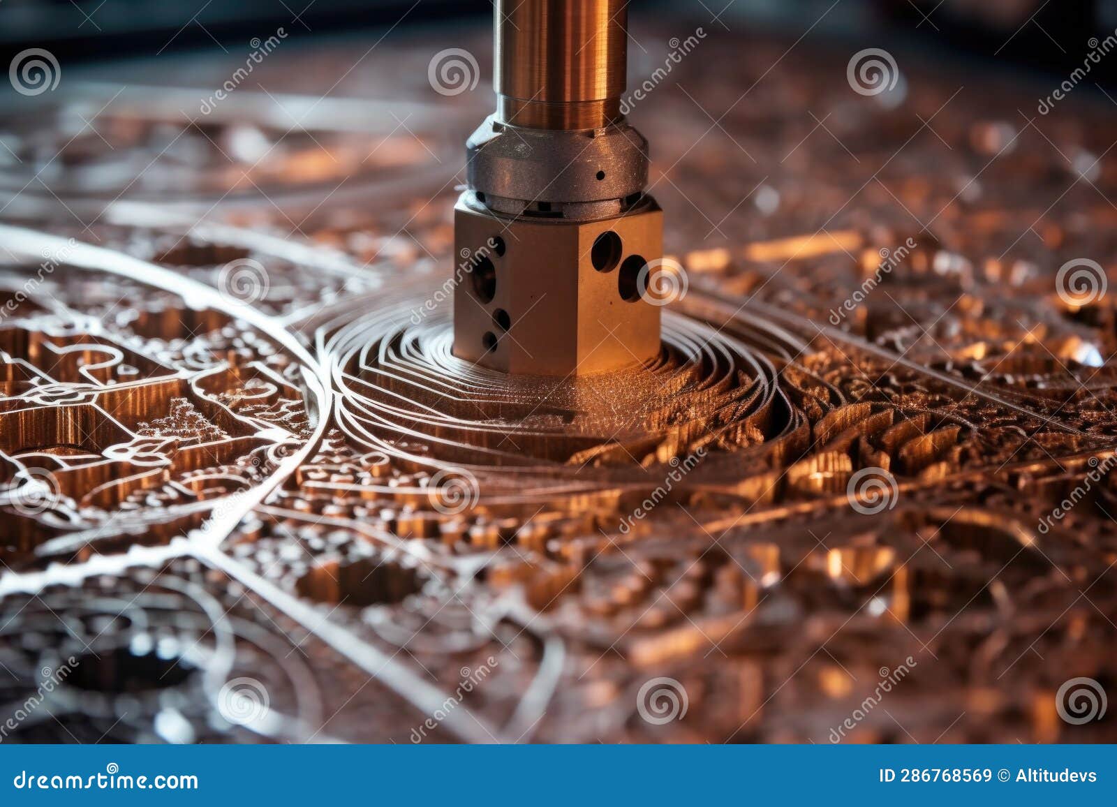 Close-up of a Cnc Machine Carving Metal Surface Stock Image - Image of ...