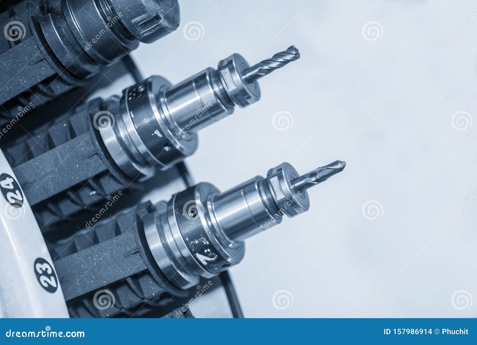 Close-up of the CNC Milling Machine Tools Magazine with the Solid Ball ...