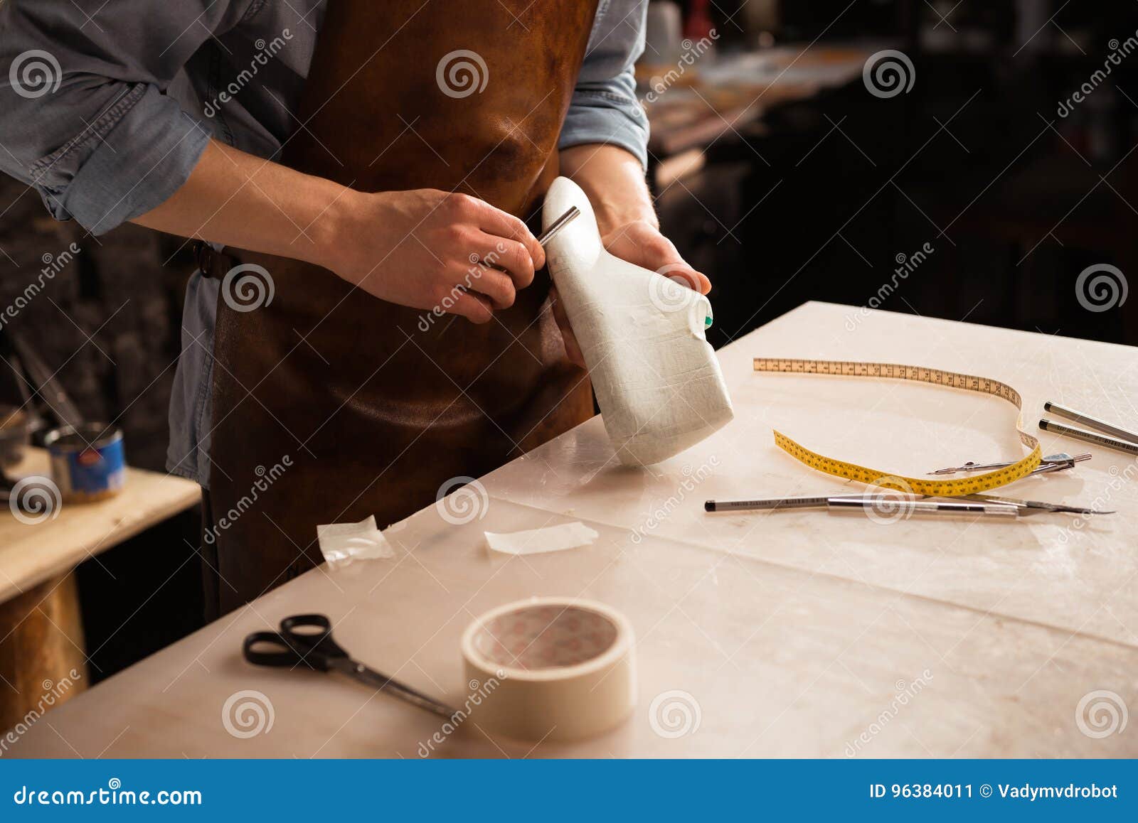 Close Up of a Cobbler Modeling Mens Shoe Stock Image - Image of ...