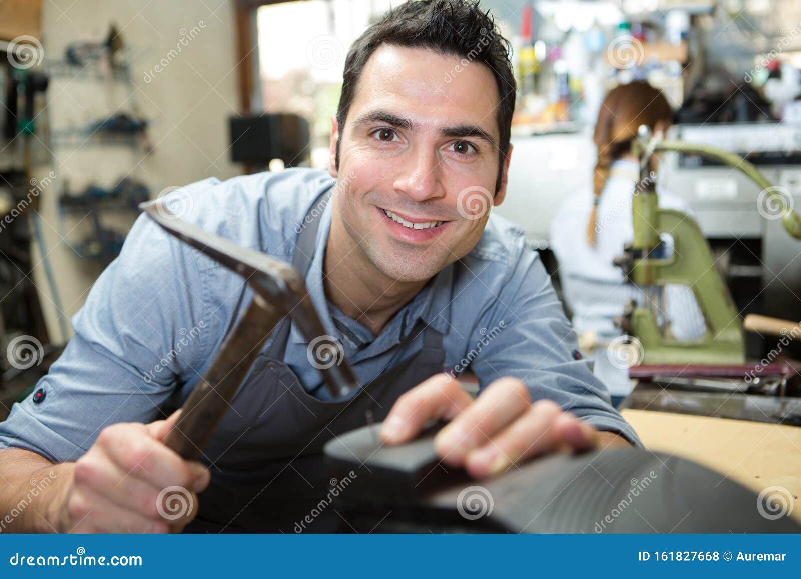 Close Up Cobbler Working with Leather Stock Photo - Image of indoor ...