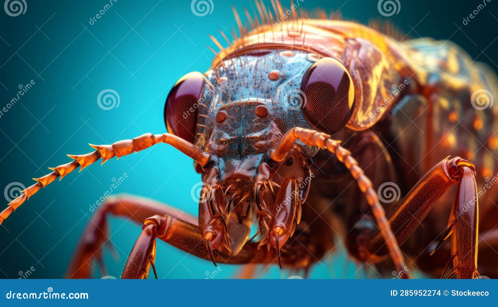 Close-up of a Cockroach: Realistic Hyper-detailed Rendering on Blue ...