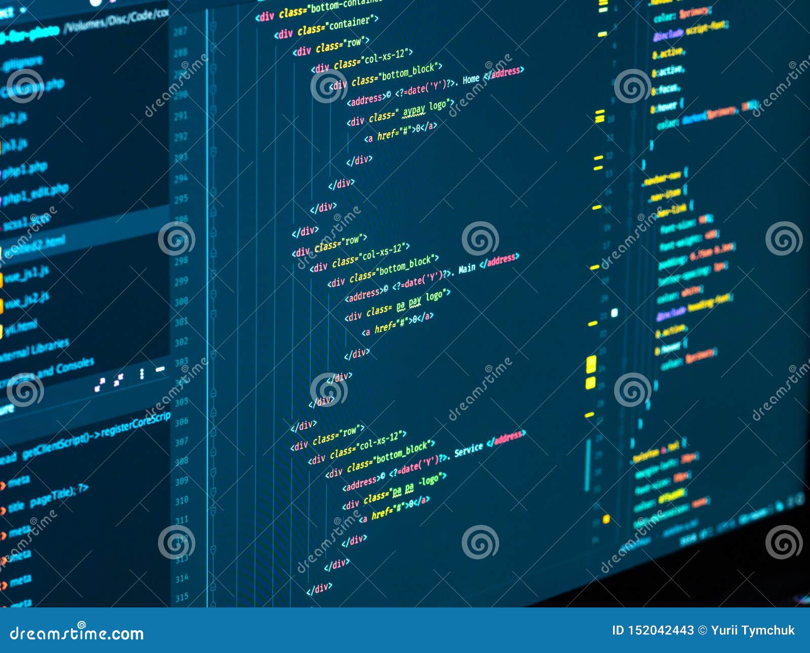 Close Up Coding On Screen Splitting Of Html And Css In The Code Editor Web Development Stock
