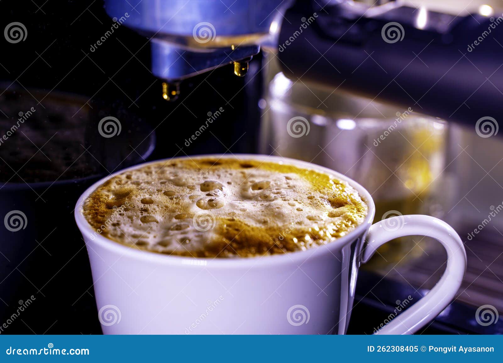 Close-up of Coffee Foam. Espresso Crema Comes Out of the Fully ...