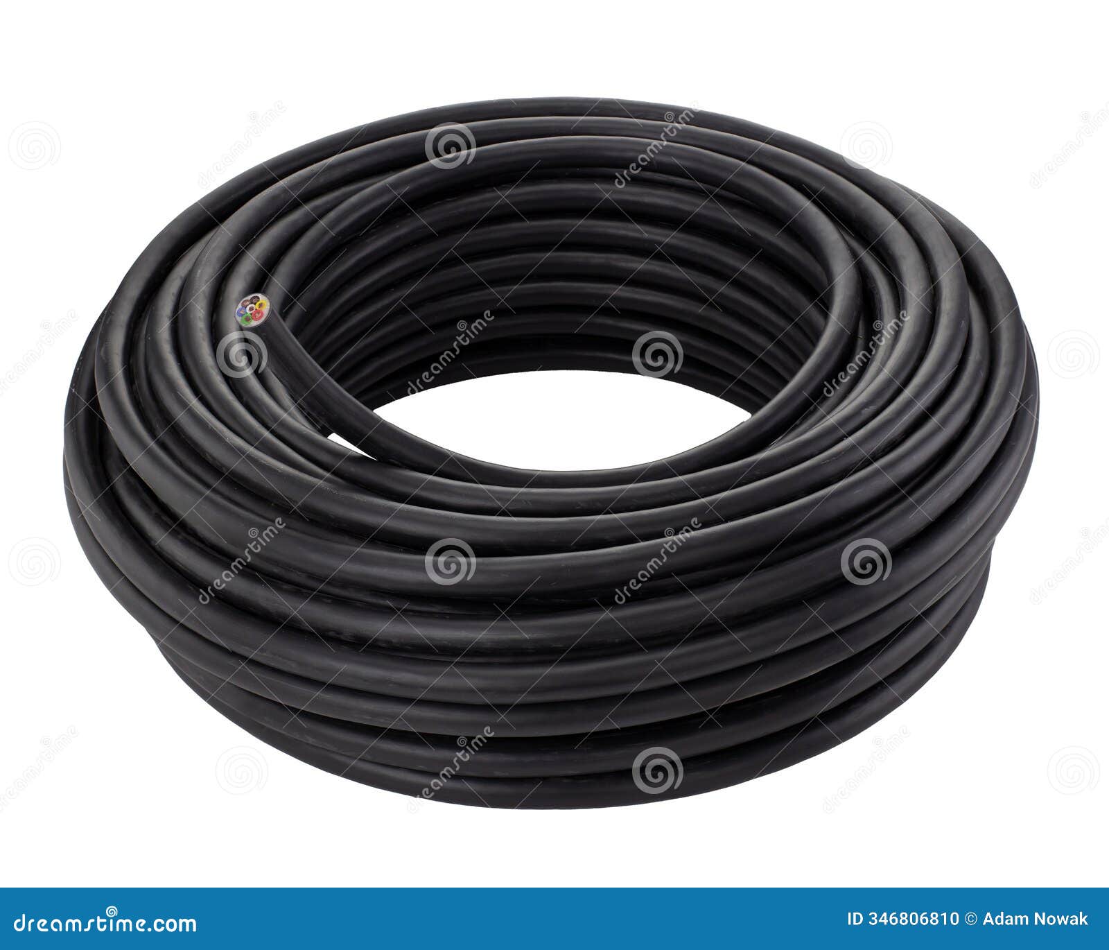 Coiled Black Electrical Cable With Visible Wiring Stock Photo ...