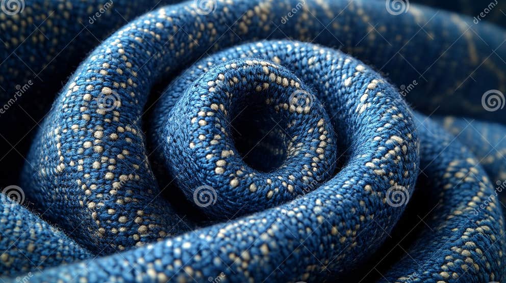 Close-up of Coiled Blue Fabric with Intricate Texture and Pattern Stock ...