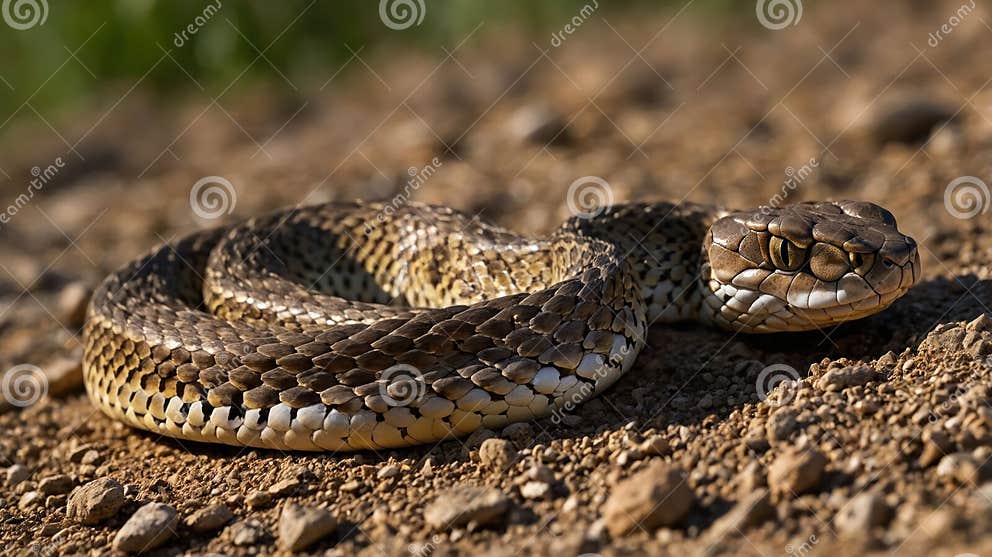 A Close-up of a Coiled Snake Resting on the Ground Stock Illustration ...
