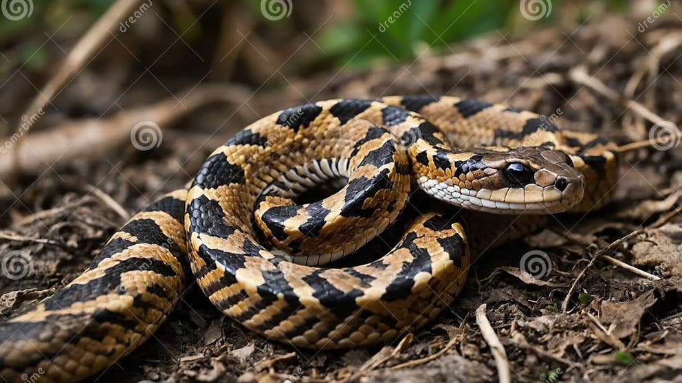 A Close-up of a Coiled Snake Resting on the Ground, Showcasing Its ...
