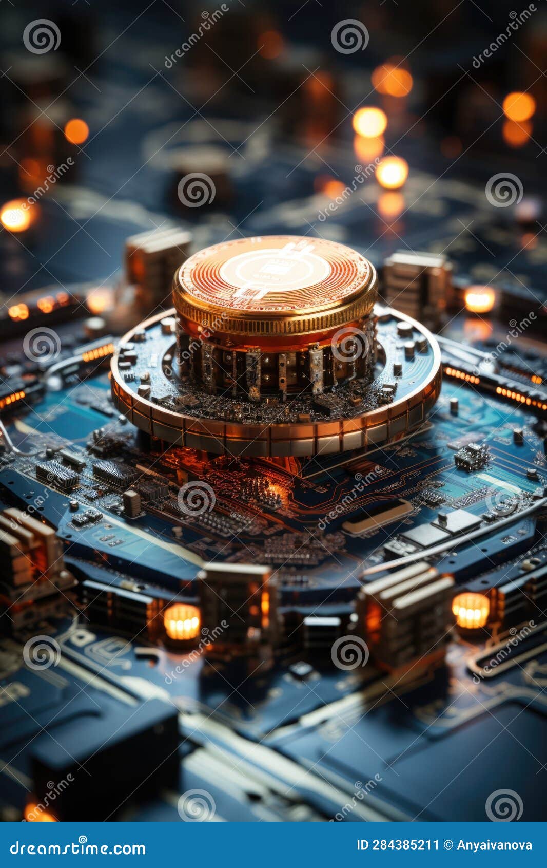A Close Up of a Coin on a Circuit Board. Generative AI Image. Stock ...
