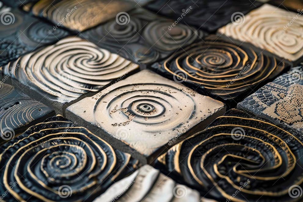 Close-up of a Collection of Hand-crafted Ceramic Tiles with Intricate ...