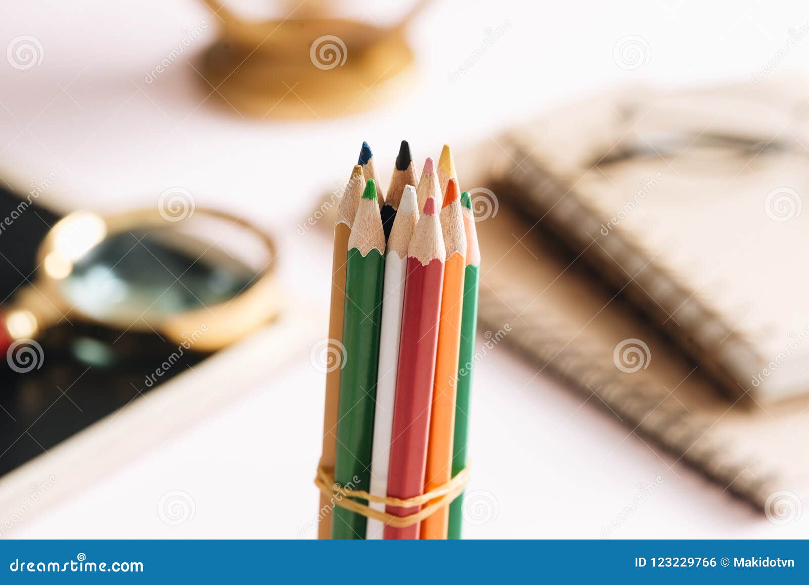 Close Up Color Pencils Isolated on Work Table Stock Photo - Image of ...