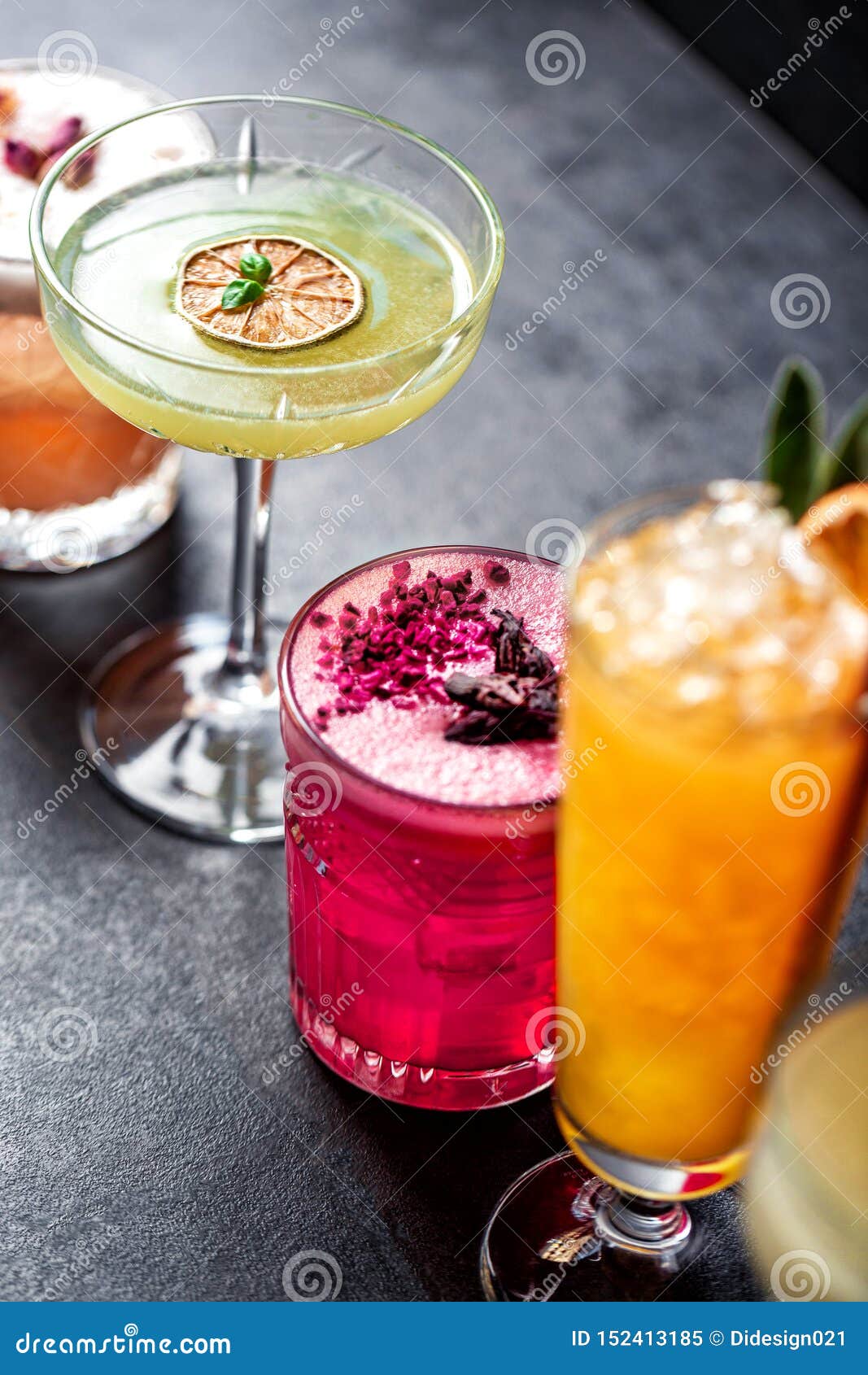 Close Up Colored Cocktails Aligned in Order Stock Image - Image of cool ...