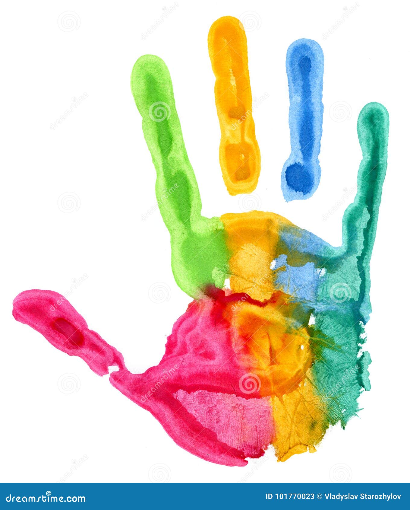Close-up of Colored Hand Print on White Background Stock Illustration ...