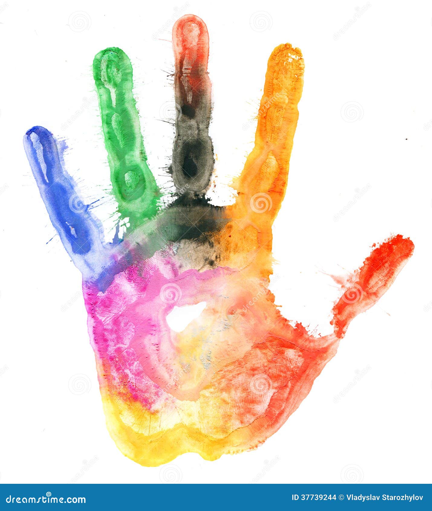 Close Up of Colored Hand Print on White Stock Photo - Image of color ...