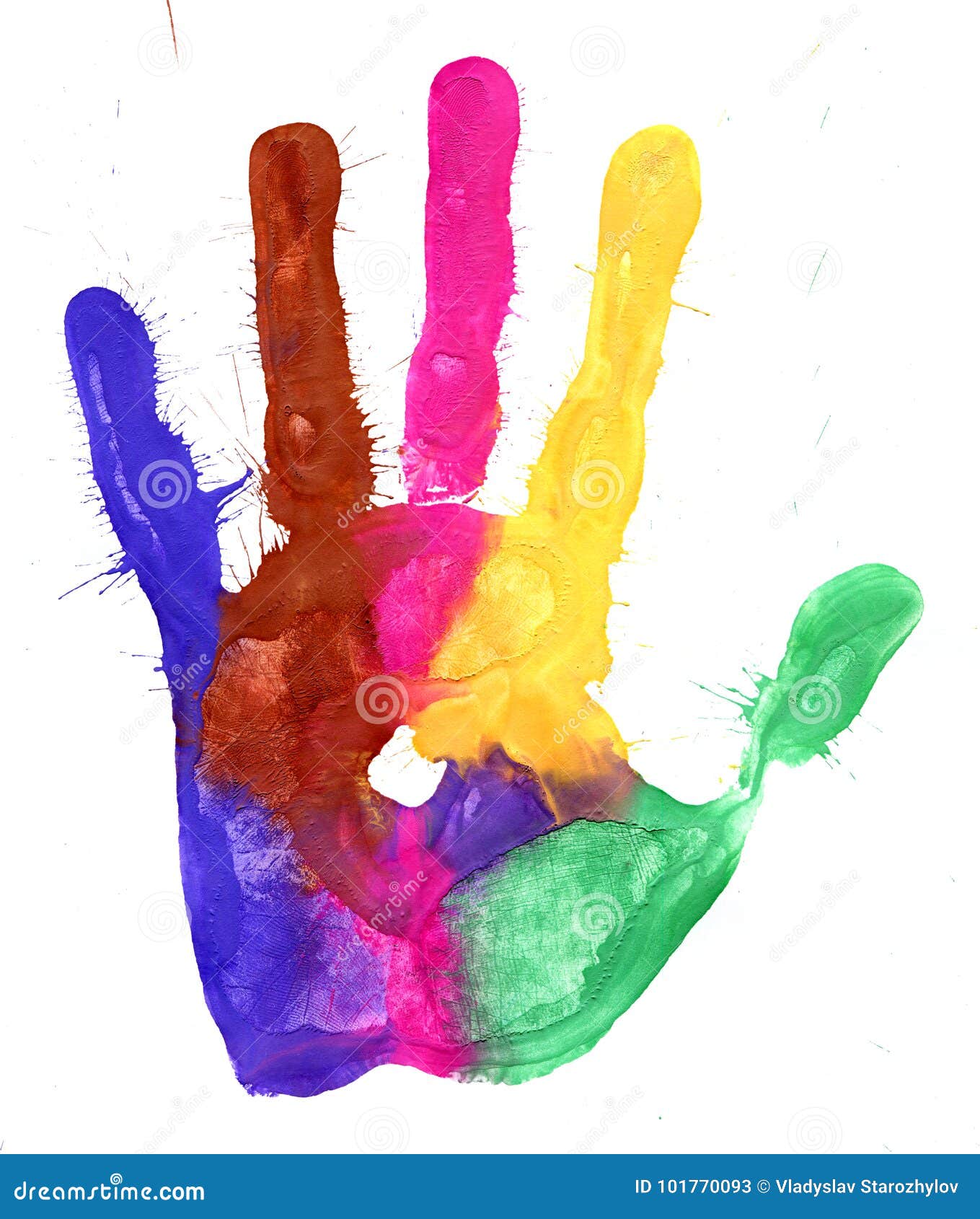 Close-up of Colored Hand Print on White Background Stock Illustration ...