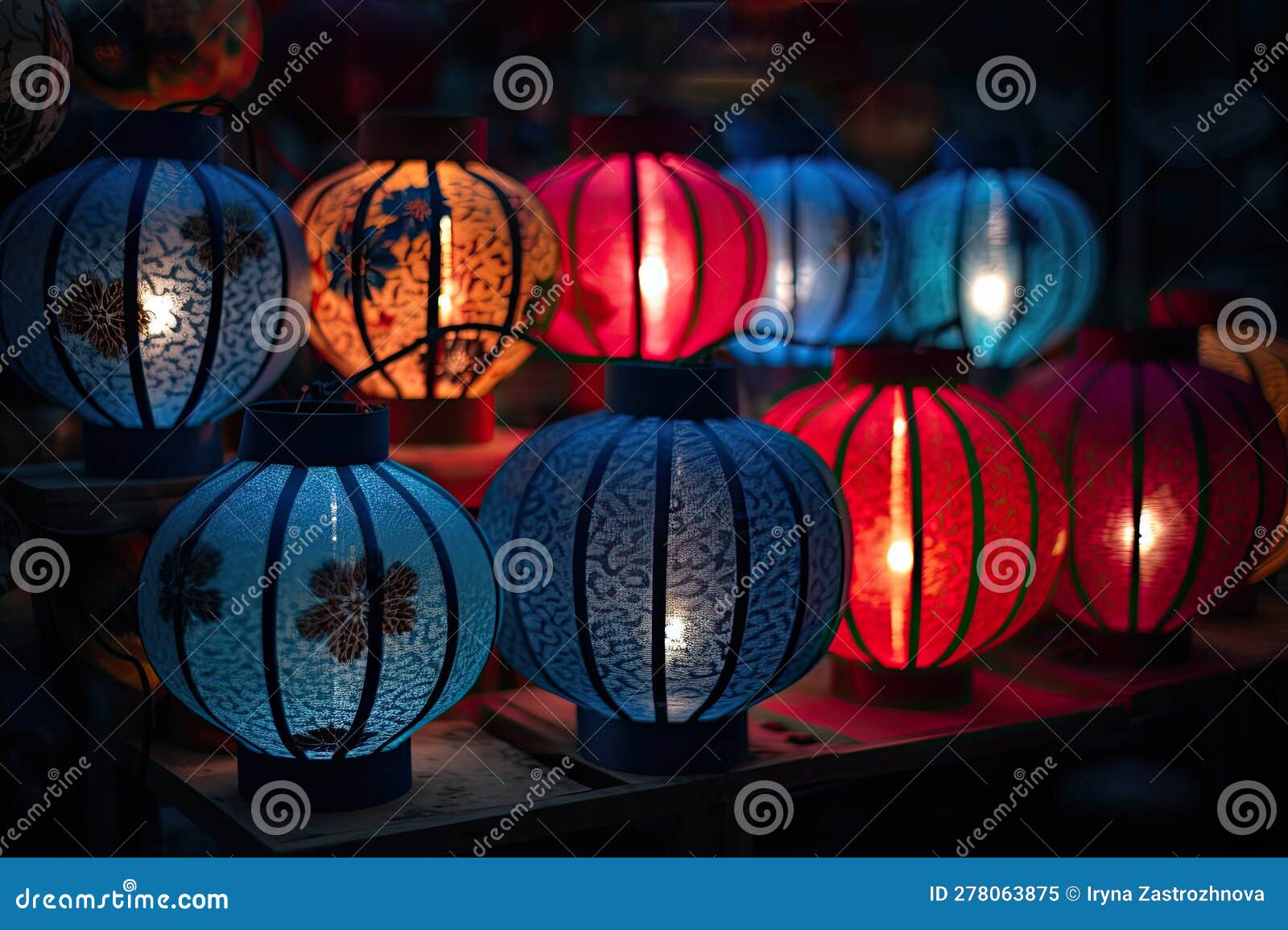 Close-up of Colored Paper Vietnamese Lanterns. Generative AI Stock ...