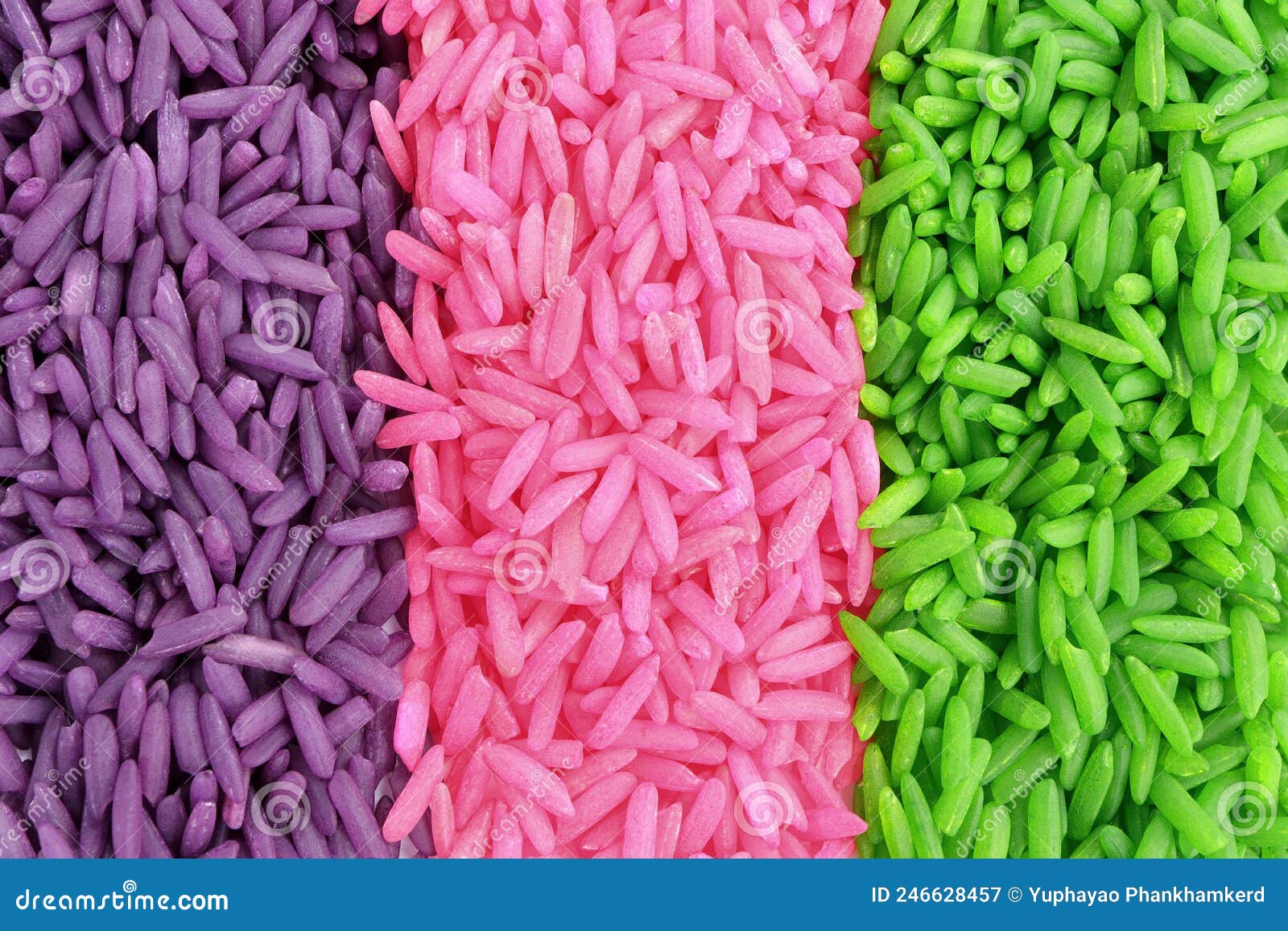 Close Up of Colored Rice on a White Background. Rainbow Color Rice ...