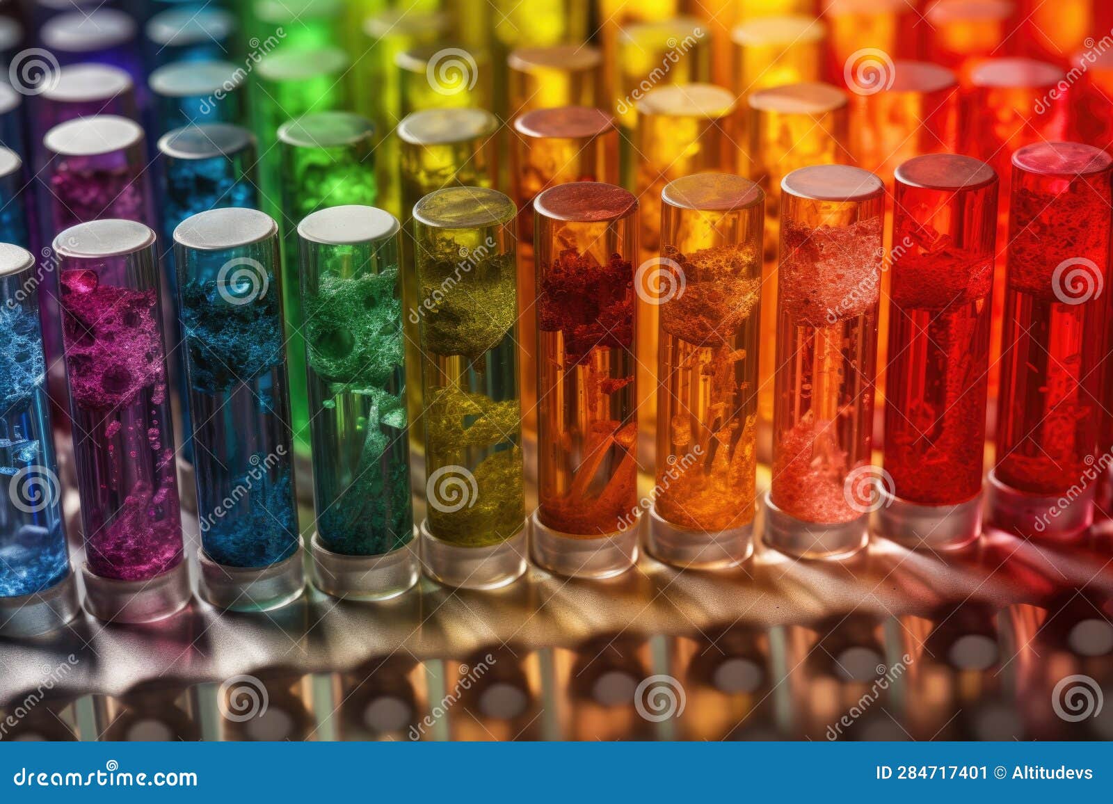 Close-up of Colorful Chemical Samples in Test Tubes Stock Illustration ...
