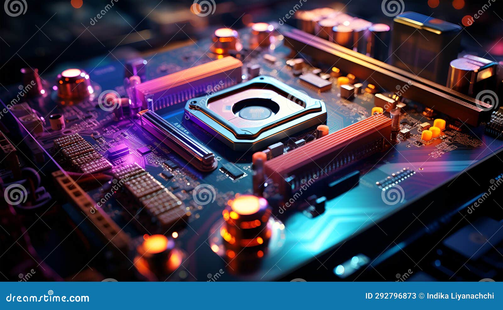 A Close-up of a Colorful Computer Motherboard. Generated by AI. Stock ...