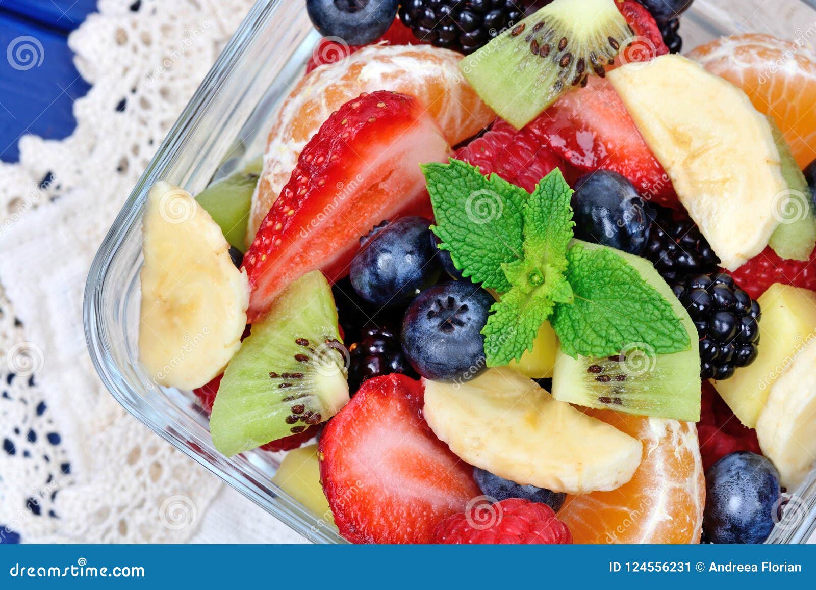 Colorful Fresh Fruit Salad in a Bowl Stock Image - Image of table ...