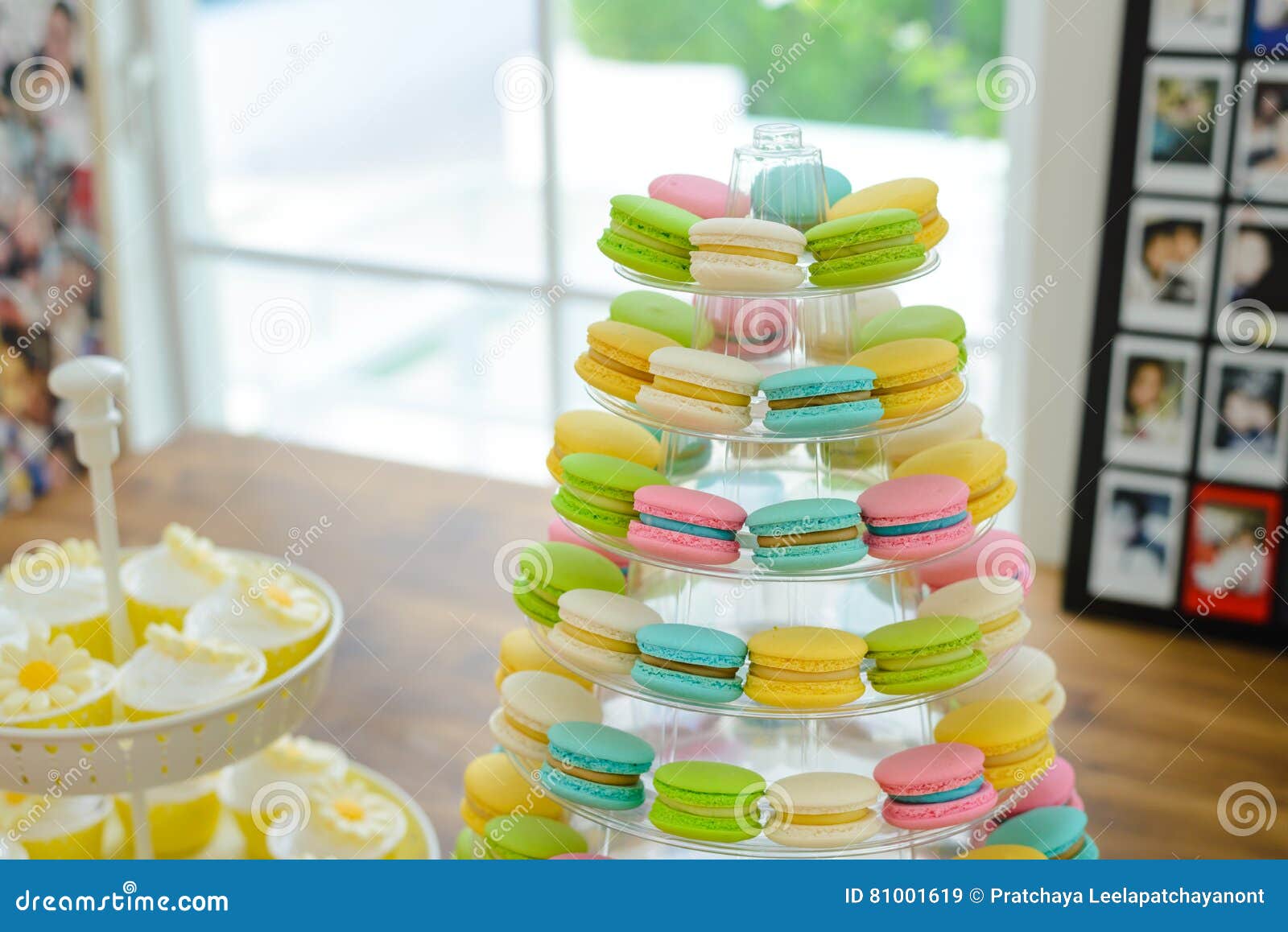 Close-up Colorful Macarons on Pyramid-shaped Plastic Stand Stock Image ...