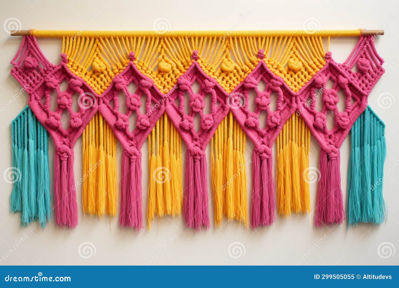 Close-up of a Colorful Macrame Wall Hanging on a White Wall Stock Image ...