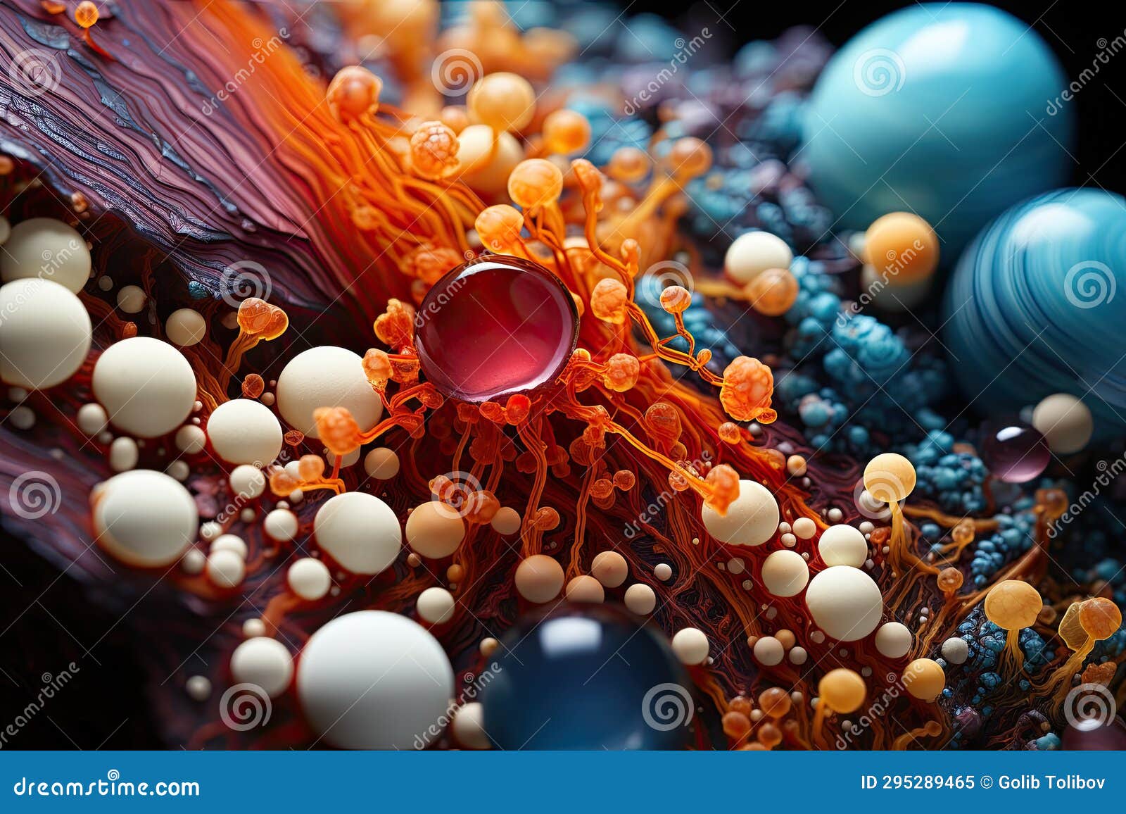 A Close Up of Colorful Substances Including Spheres and Viruses Stock ...