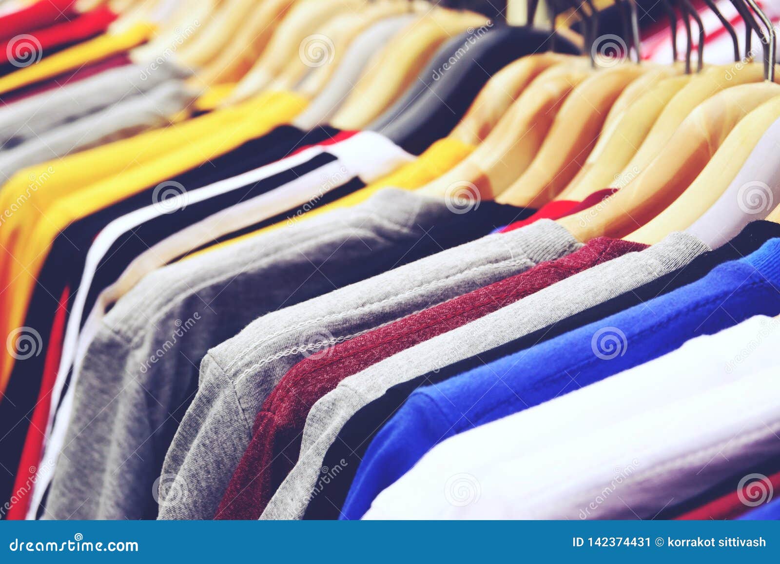 Close Up Colorful T Shirts are Hanging on Rack Stock Image - Image of ...