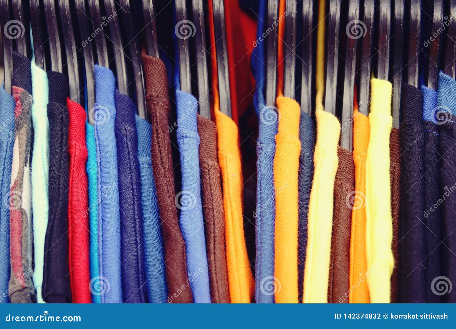 Close Up Colorful T Shirts are Hanging on Rack Stock Photo - Image of ...