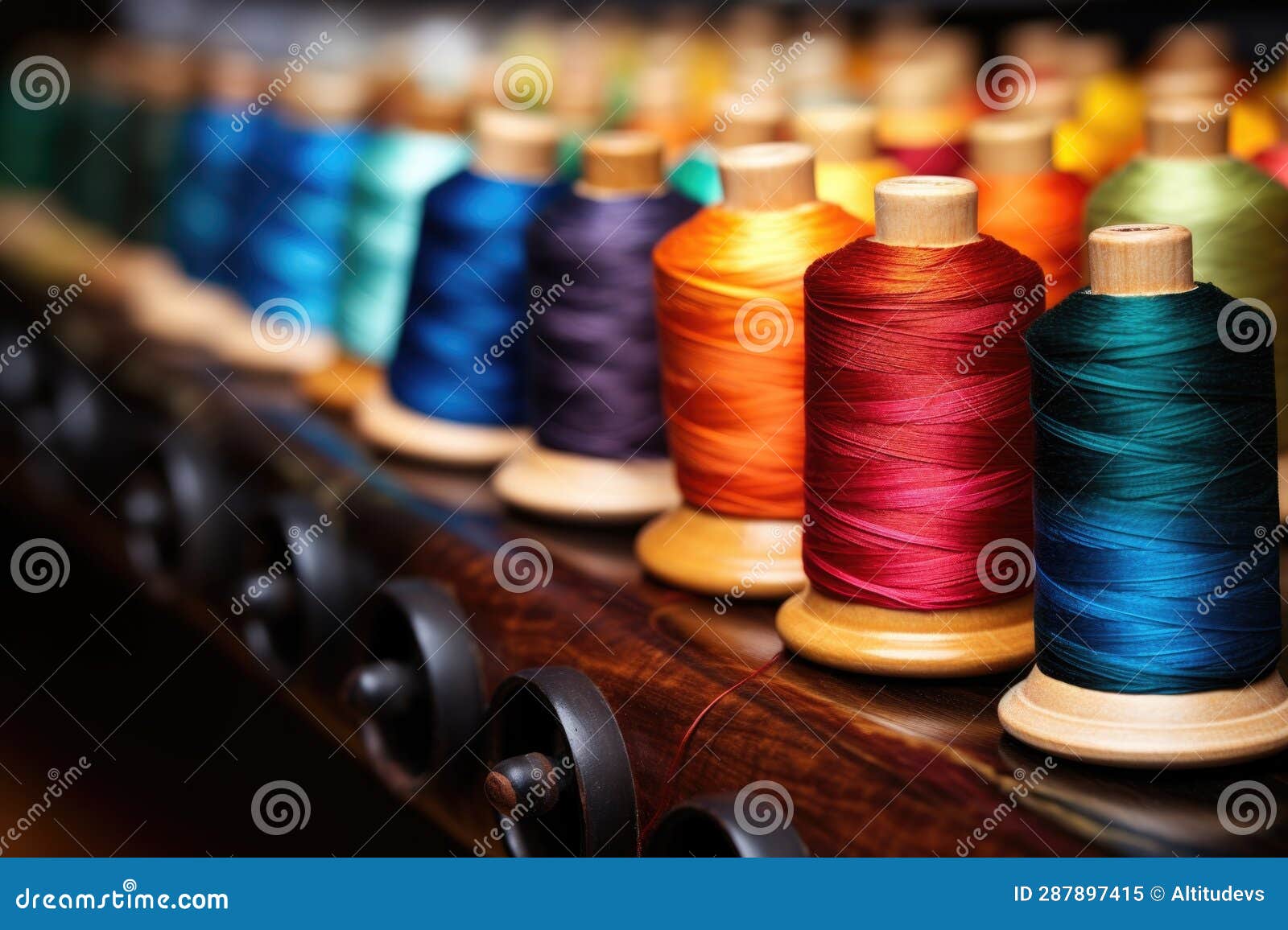 Close-up of Colorful Thread Spools on Sewing Machine Stock Illustration ...