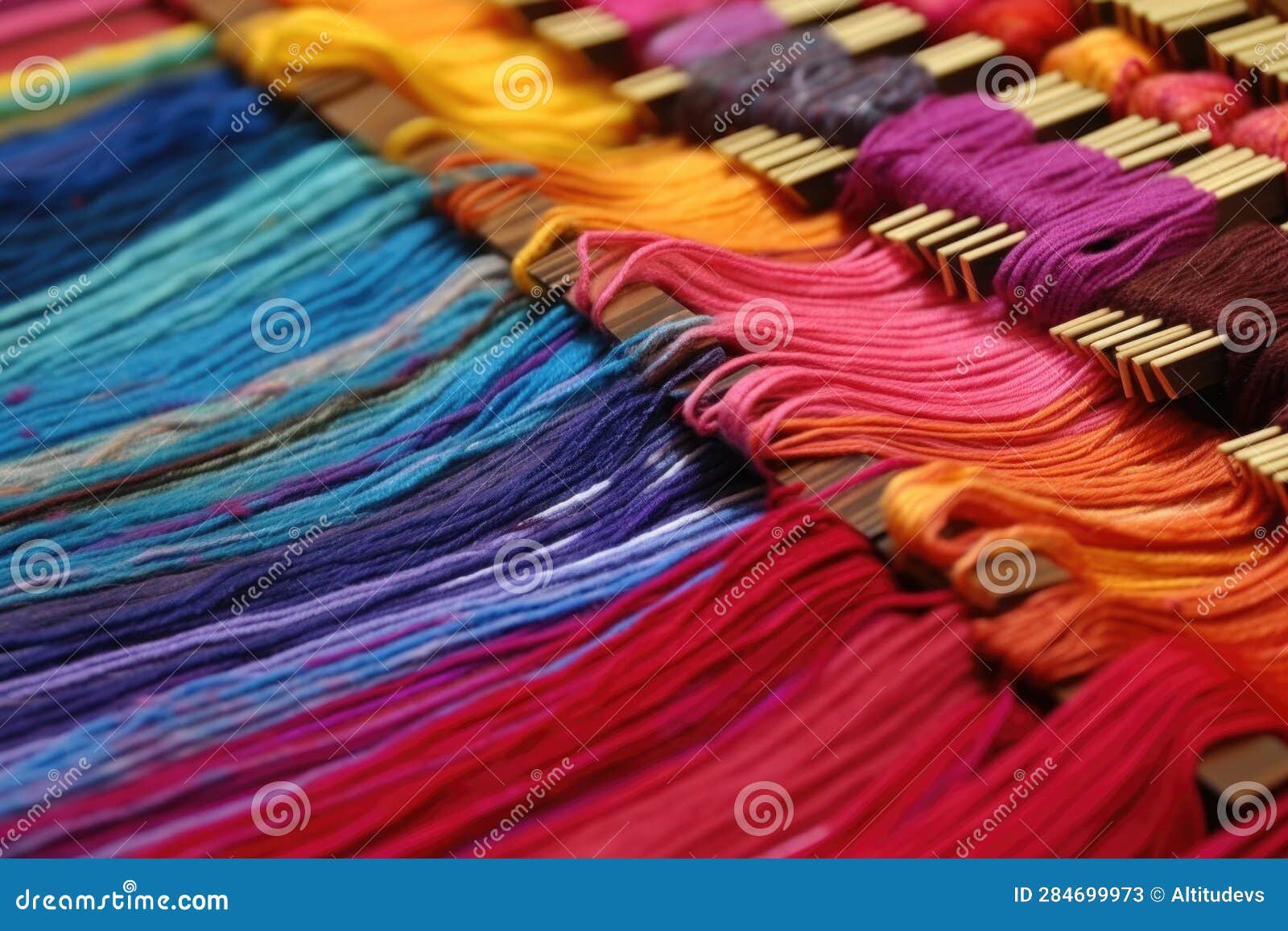Close-up of Colorful Threads on Weaving Loom Stock Illustration ...