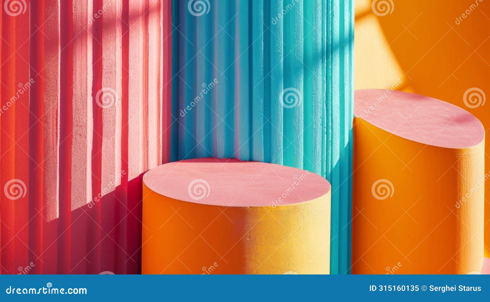 A Close Up of a Colorful Wall with Three Different Colored Pillars, AI ...