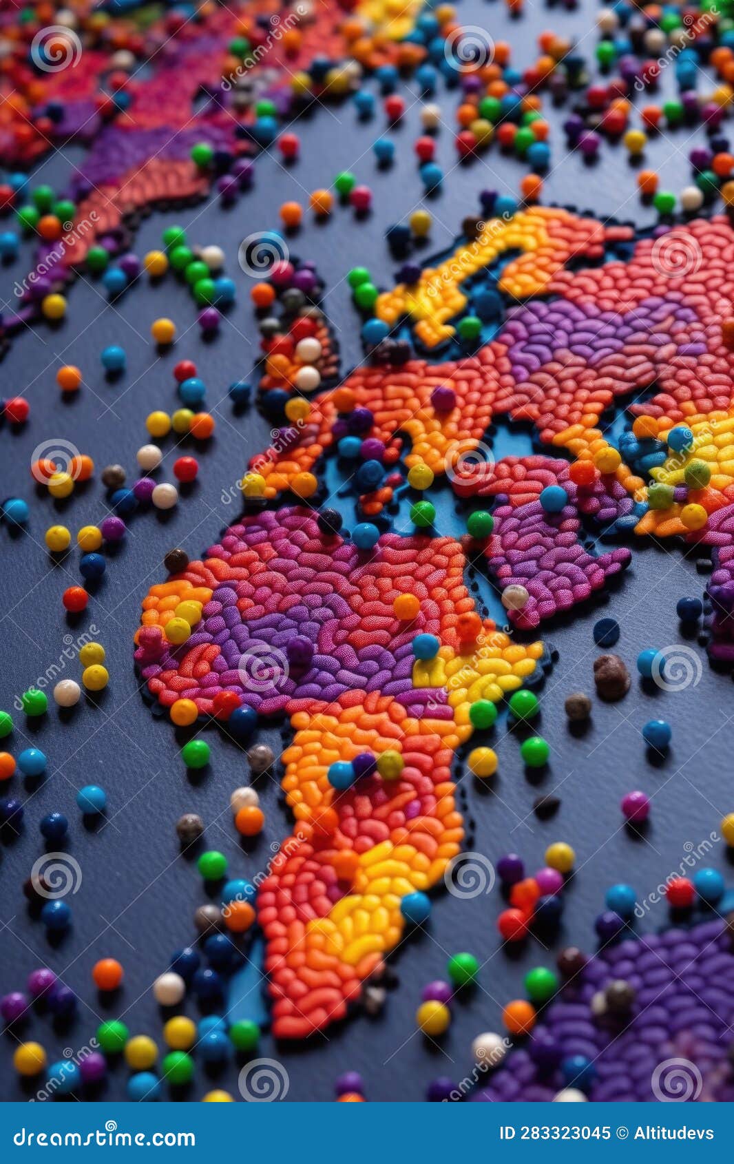 Close-up of a Colorful World Map with Push Pins Stock Illustration ...