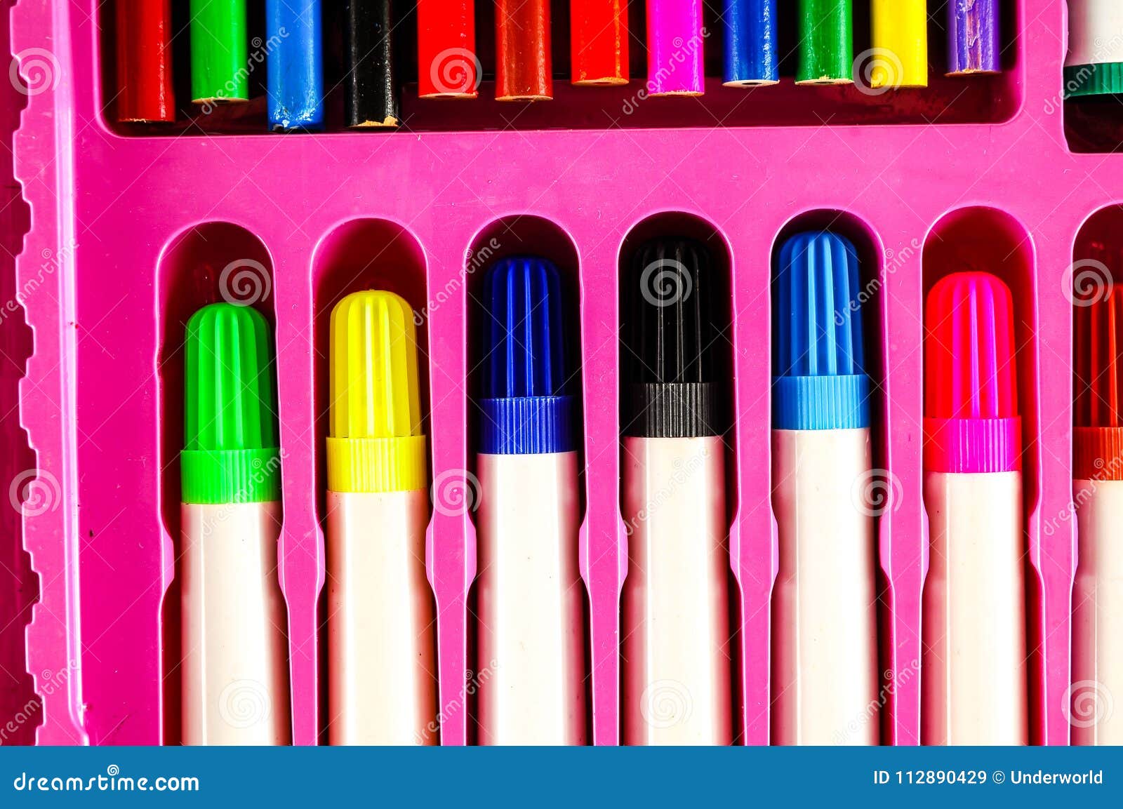 Close-up of colred markers stock image. Image of modern - 112890429