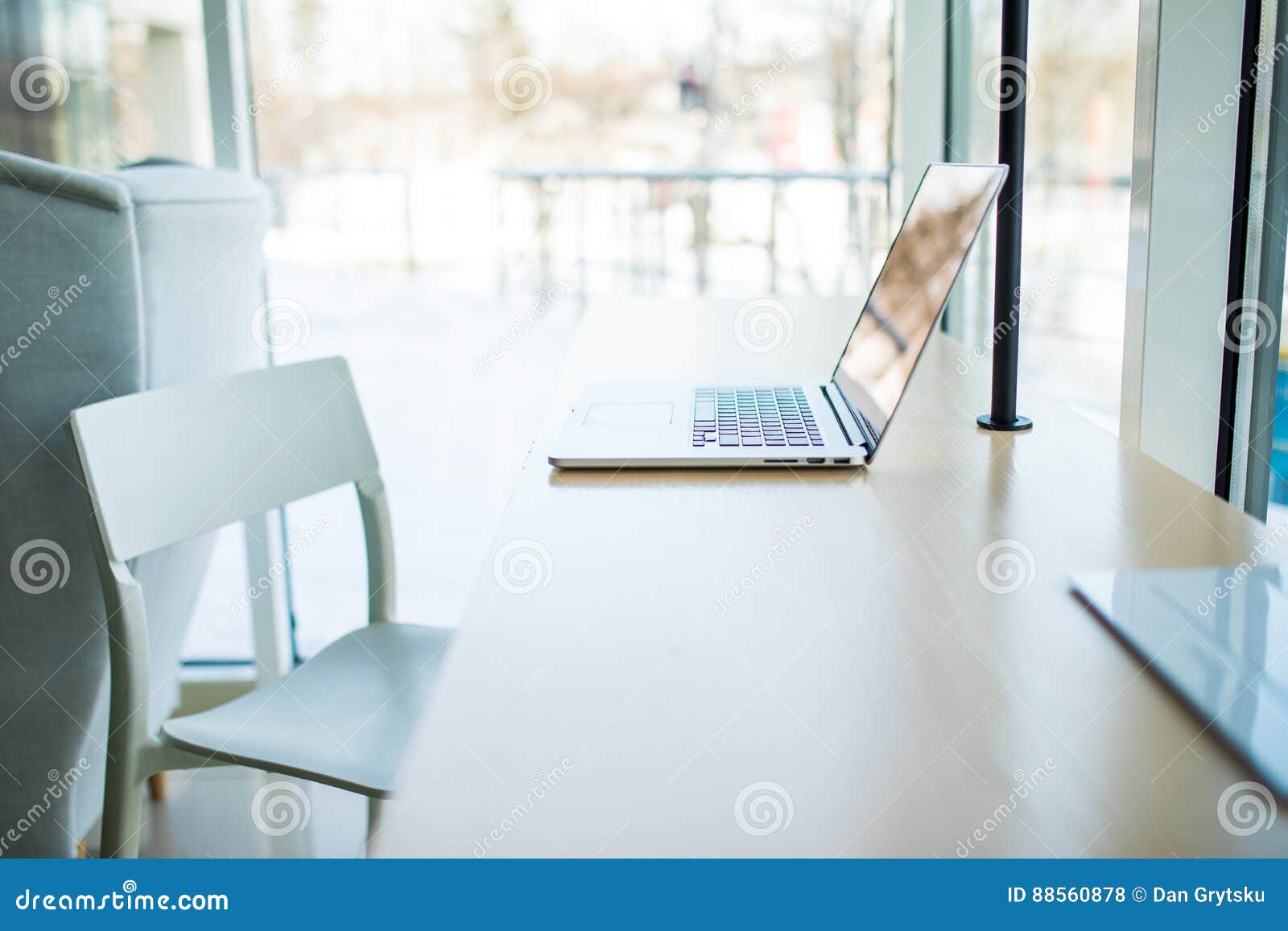 Close-up of Comfortable Working Place in Office with Wooden Table with ...