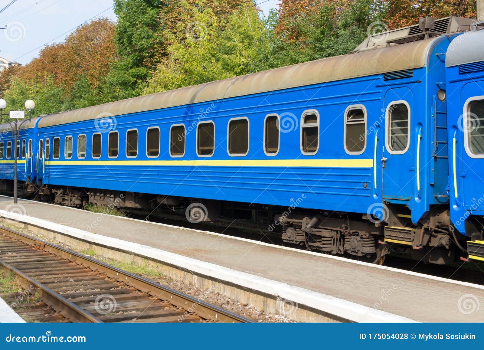 Close Up of Coming Old Blue Train at the Railway Station Stock Photo ...