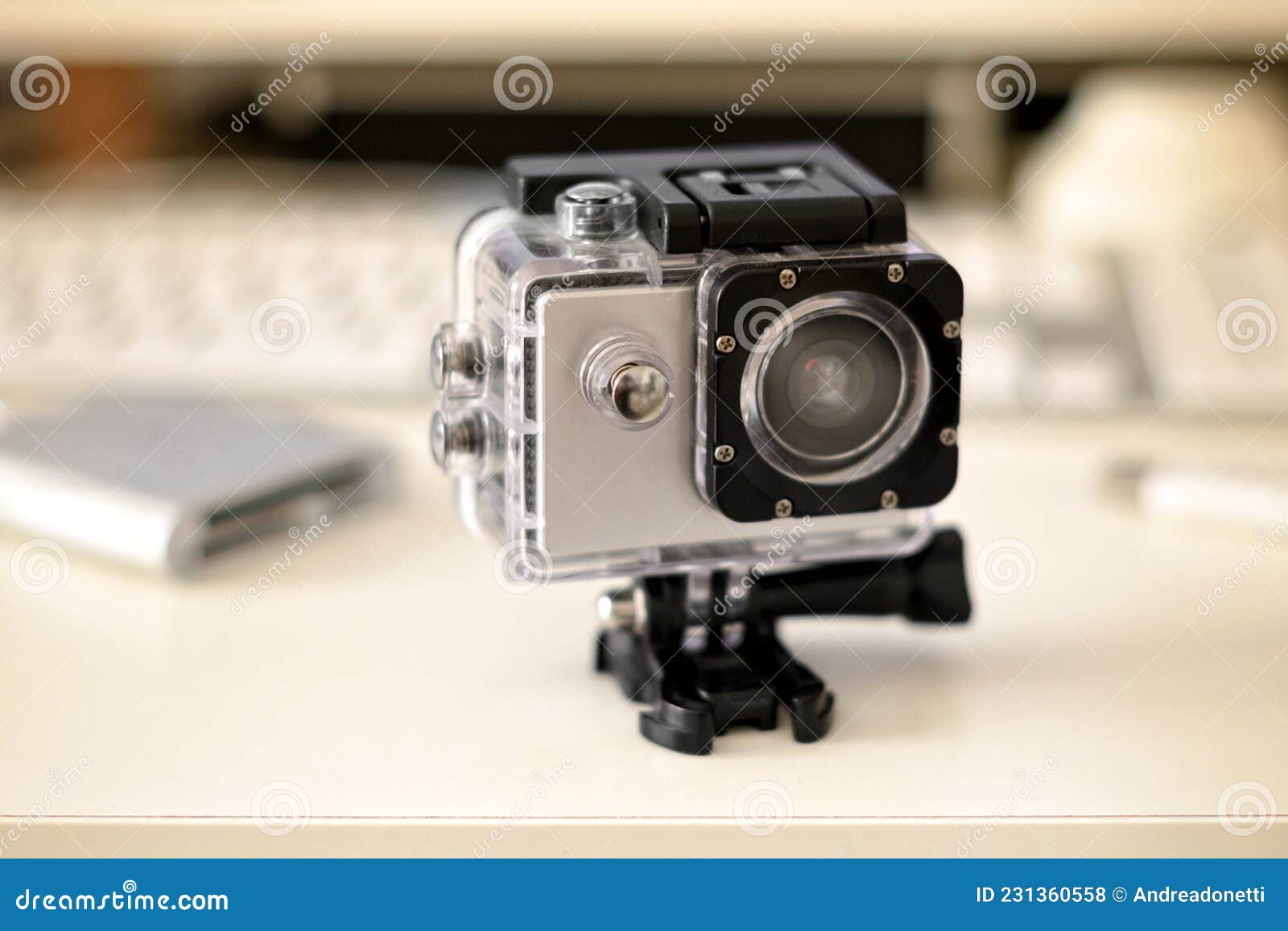 Close Up on a Compact Action Camera on a Mount Stock Photo - Image of ...